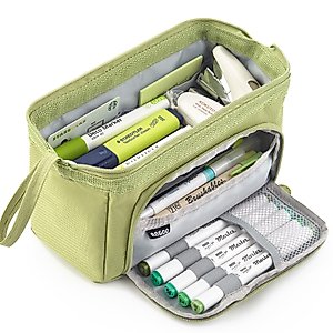 HVOMO Pencil Case Large Capacity Pencil Pouch Handheld Pen Bag Cosmetic Portable Gift for Office School Teen Girl Boy Men Women Adult (Green)