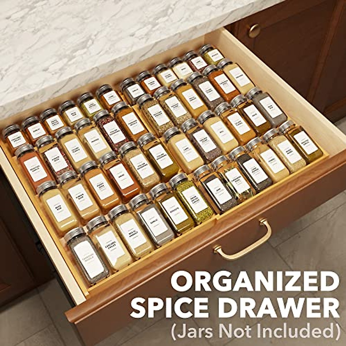 SpaceAid Bamboo Spice Drawer Organizer, Expandable 4 Tier Spices Rack for Cabinet Drawer, Kitchen Seasoning Storage Drawer Insert Organization (Jars Not Included, From 12" to 23" Wide)