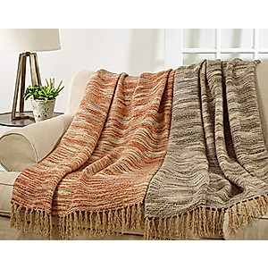SARO LIFESTYLE Chindi Throw Blanket Rust, 50"" x60 (TH373.RU5060)