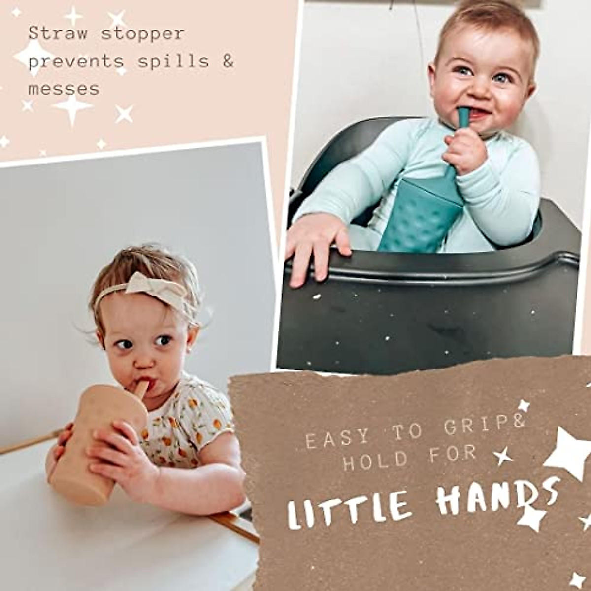 Lucky Love Silicone Sippy Cup With Straw | Easy Grip Baby Cups 6-12 Months + Toddler Cups Spill Proof With Lid & Straw (2 Pack - Blue + Green Silicone Cup)