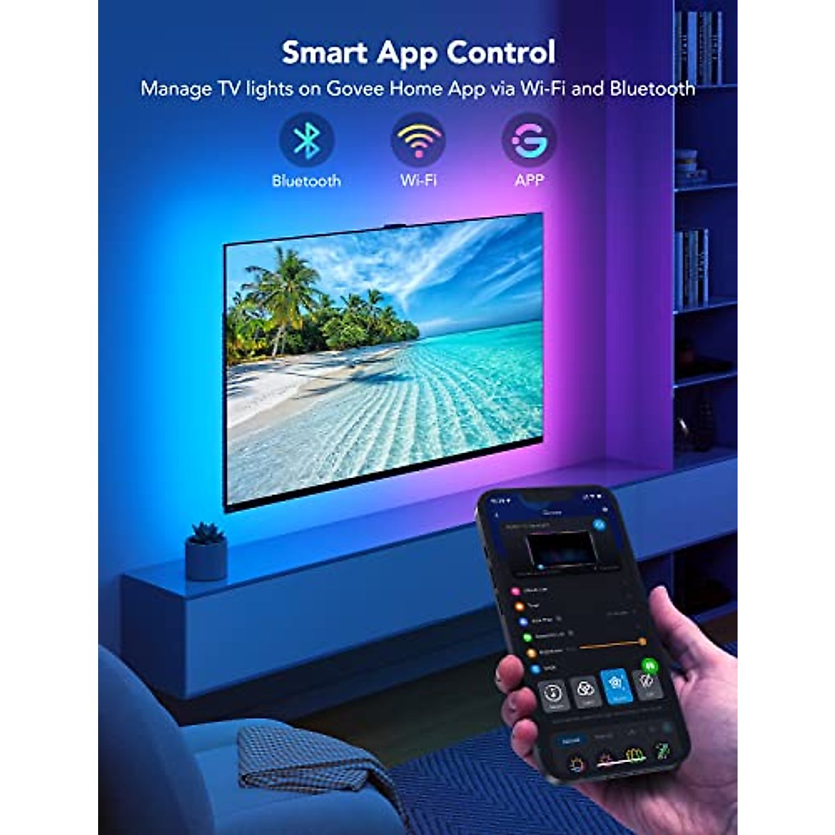 Govee TV LED Backlight, RGBIC TV Backlight for 55-75 inch TVs, Smart LED Lights for TV with Bluetooth and Wi-Fi Control, Works with Alexa & Google Assistant, Music Sync, 99+ Scene Modes, Adapter