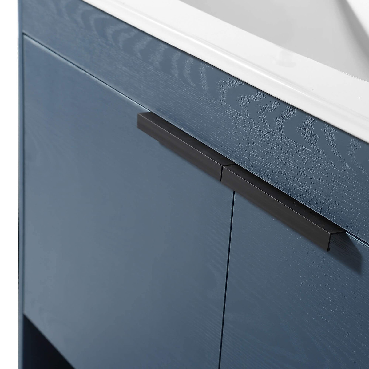 Fine Fixtures Bathroom Vanity with Integrated Ceramic Sink - Bathroom Vanity with Sink & Modern Knob Design - Bathroom Vanities with Sturdy Marble Top & Soft Closing Doors (36 Inch) Navy Blue