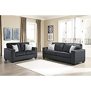 Signature Design by Ashley Altari Modern Loveseat with 2 Accent Pillows, Dark Gray