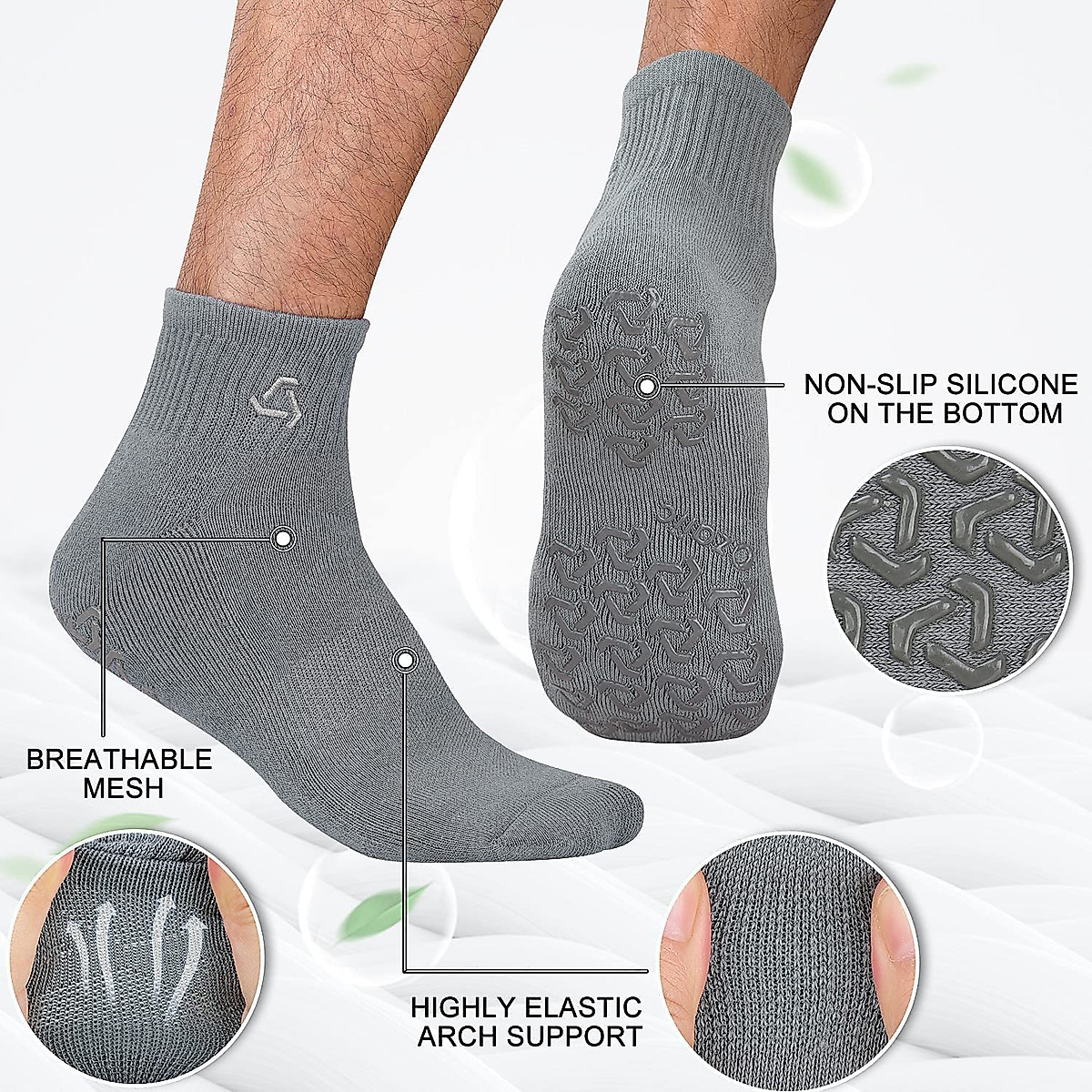 Ozaiic Yoga Socks for Women&Men Non-Slip Grips & Straps, Ideal for Pilates, Pure Barre, Ballet, Dance, Barefoot Workout, fitness Slipper Hospital Socks with Grips