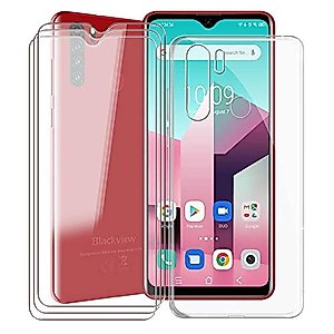 Phone Case for Blackview A80 Plus (6.49"), with [3 x Tempered Glass Protective Film], KJYF Clear Soft TPU Shell Ultra-Thin [Anti-Scratch] [Anti-Yellow] Case for Blackview A80 Plus - Clear