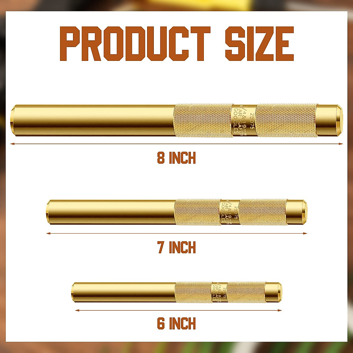 3 Pcs Brass Drift Punch Set, 3/4, 1/2, 3/8 Inch, 25075 25076 25077 Brass Punch Kit