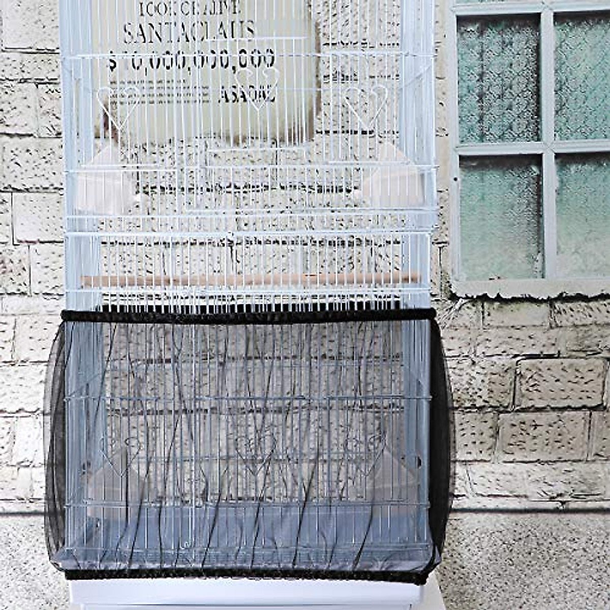 UEETEK Bird Cage Skirt Mesh Bird Seed Catcher Net Cage Cover Size M (Black)