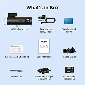 AZDOME Front and Rear Dash Cam, 4K + 1080P Dual Dash Camera for Cars with 5.8GHz WiFi GPS, Night Vision, 24 Hours Parking Mode, WDR, Loop Recording, G-Sensor, APP, Free 64GB Card