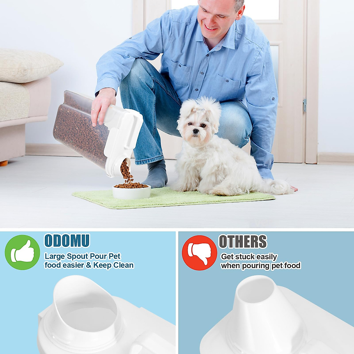 ODOMU 10lbs Rice Cereal Storage Container - Airtight 5L/169OZ Pet Dog Cat Food Dispenser with Large Spout and Cup, BPA-Free Plastic Container for Cereal, Grain, Flour, etc