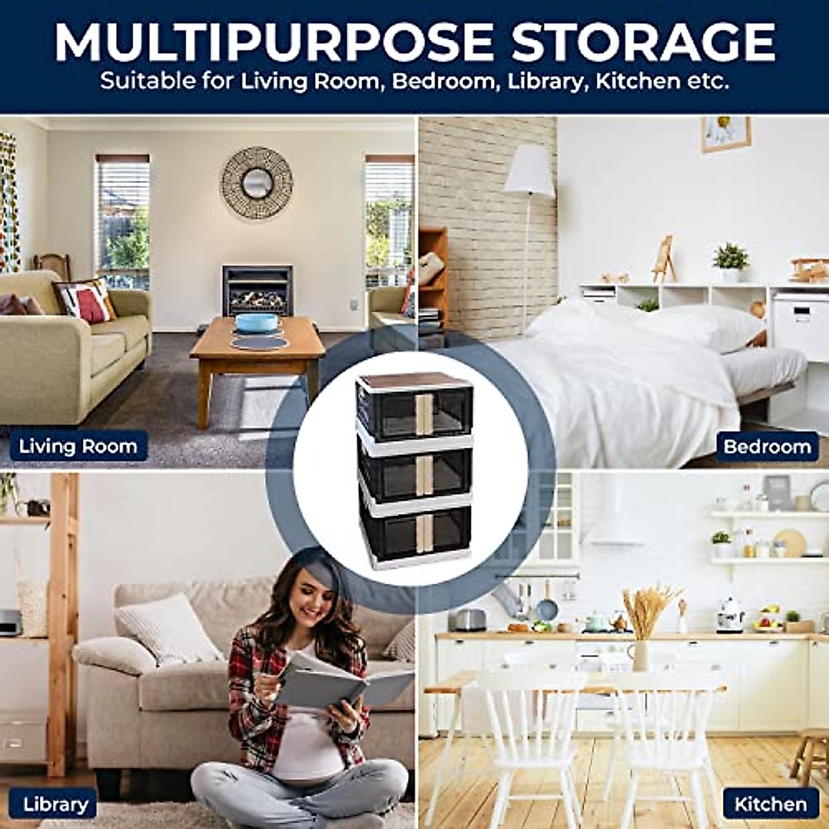 3 Pack Storage Bins with Lid - Stackable Storage Bins, Collapsible Storage Bins, Toy Organizer Storage Box, Folding Storage Boxes Set 3 Pack, Large Plastic Storage Bins with Door 14 Gallon