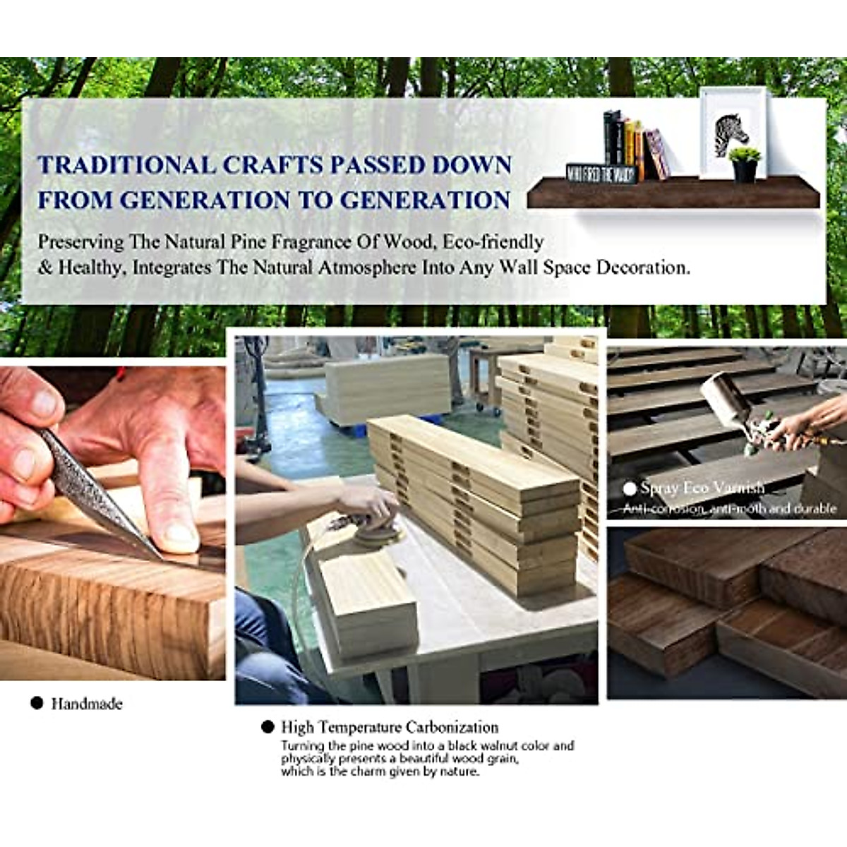 SHUAIAIW 36 inch Floating Shelves Wall Shelf Set of 2, Hanging Shelves with Hide Embedded Brackets, Real Natural Solid Wood Large Floating Shelf for Wall Organizer and Home Decor