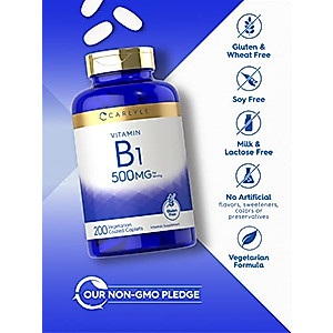 Carlyle Vitamin B1 500mg (Thiamine) | 200 Vegetarian Caplets | Non-GMO and Gluten Free Supplement