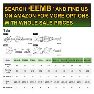 EEMB LIR2450 Rechargeable Battery 2450 Li-ion Battery Charger with 3.7V 120mAh Lithium-ion Coin Cell Battery