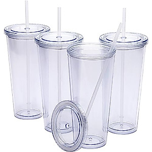 Zephyr Canyon 32oz Clear Tumblers with Lids and Straws - Clear Double Wall Tumbler - BPA Free - Insulated Acrylic Cups for Hot & Cold Drinks - Spill-Proof Reusable Iced Coffee Cup (4 Pack)