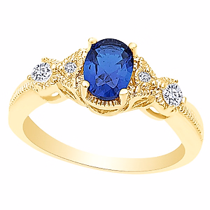 AFFY Oval Cut Simulated Blue Sapphire & Cubic Zirconia Fashion Ring in 14k Yellow Gold Over Sterling Silver Ring Size - 5