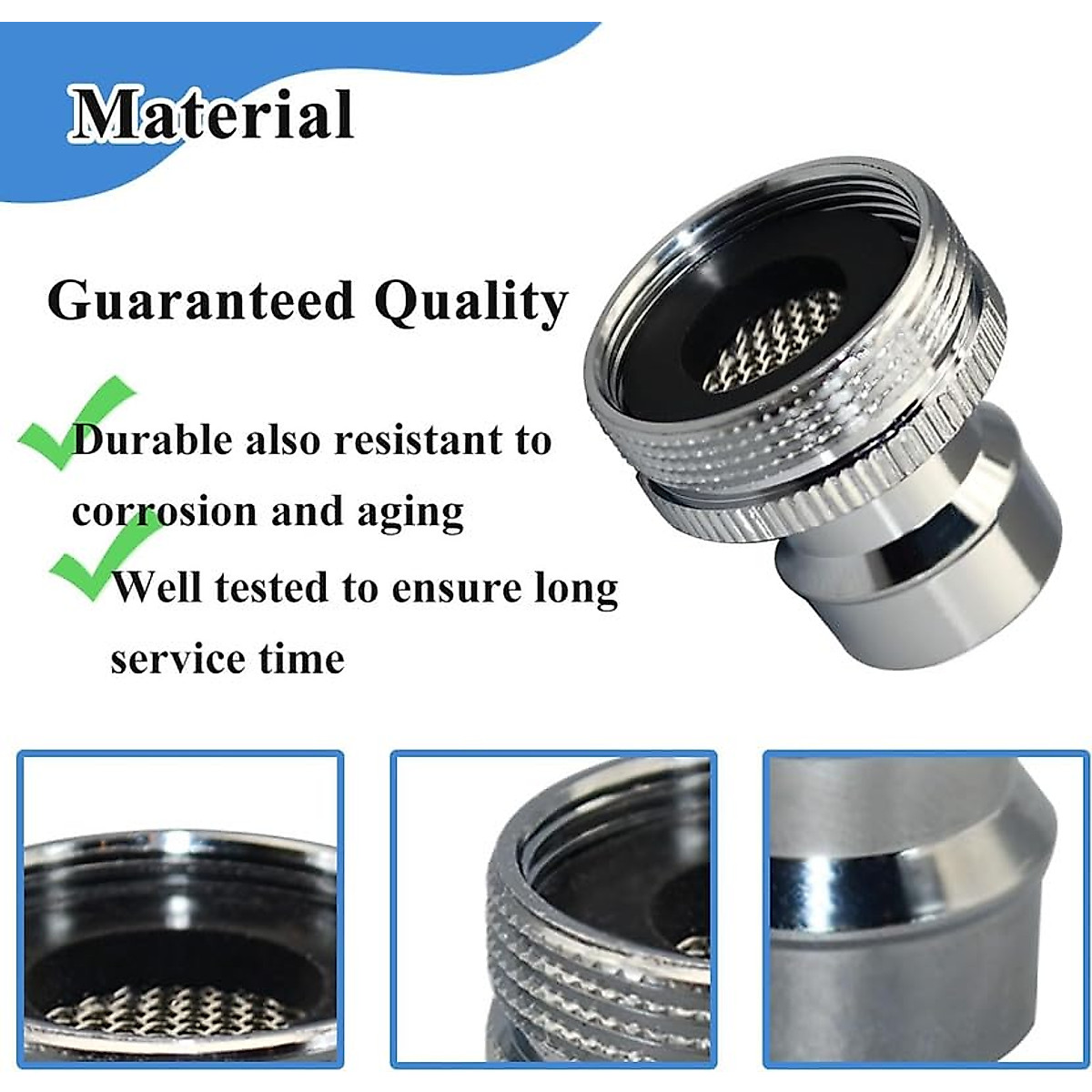 2 Pcs Dishwasher Faucet Thread Adapter, 15/16-27 Male or 55/64-27 Female Dishwasher Snap Adapter Connection, Chrome (with Filter)