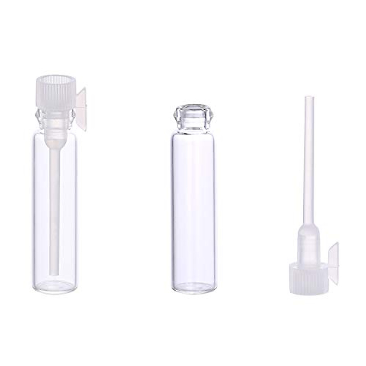 120Pcs 1Ml Mini Cute Empty Glass Perfume Essential Oils Sample Vials with White Plastic Rod Caps Glass Vials Sample Dropper Bottle for Essential Oils Aromatherapy (120Pcs 1Ml White Plastic Rod)