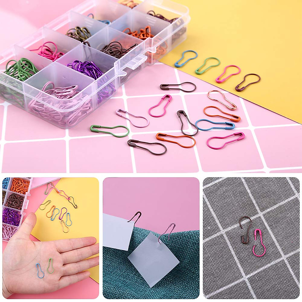 300 Pieces Safety Bulb Pins,10 Colors Calabash Crochet Stitch Markers, Metal Safety Pins for Knitting and DIY Project with Storage Box