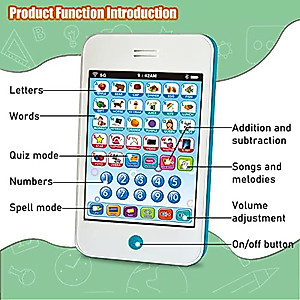 GAGINAN Baby Phone /Kids Tablet Learn Alphabets Words Numbers Music ABC Learning for Toddlers Educational Toy for 3Years+ (Blue)