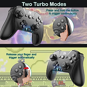 HAPPYDO Wireless Game Controller for Nintendo Switch/Switch Lite/PC/Phone/Ipad, Rechargeable Remote Bluetooth Gamepad with Joystick with Ergonomic Non-Slip, Adjustable Turbo and Vibration