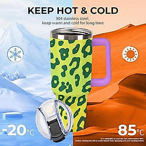 Leopard Pattern Cheetah Insulated Tumbler with Lid And Straw Stainless Steel Travel Coffee Mug 40oz Violet-style