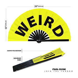 Weird Hand Fan Foldable Bamboo Circuit Hand Fan Funny Gag Words Slang Expressions Statement Gifts Festival Accessories Rave Handheld Circuit Event Clack Fans (Yellow)