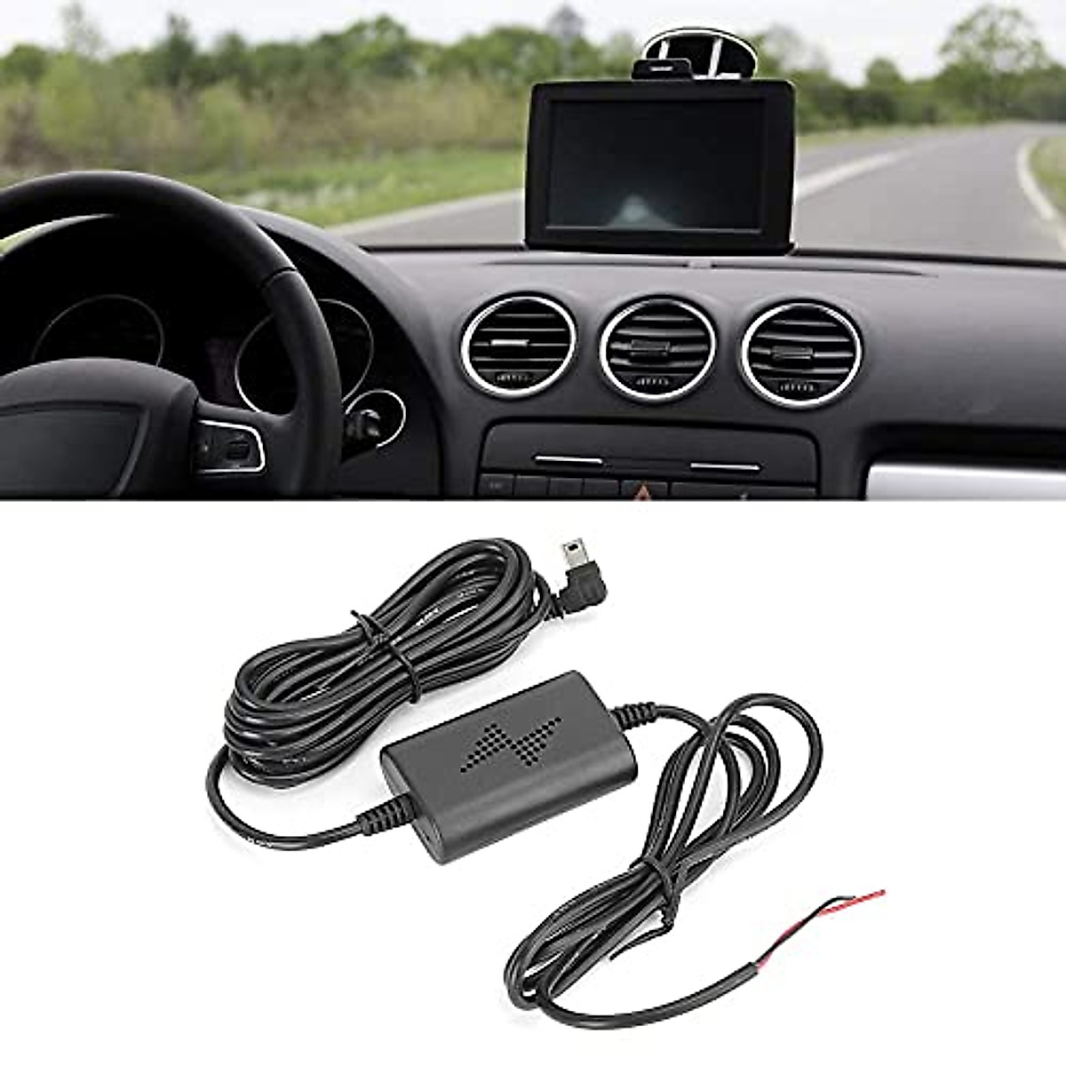 Gorgeri Dash Cam Hardwire Kit,12V/24V to 5V 2.5A Parking Monitor Converter Cable Left Angle Mini USB Step-Down Line for Parking Monitoring,Parking Monitoring Line