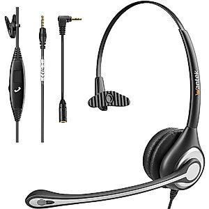 Wantek Cell Phone Headset with Microphone Noise Cancelling for PC,3.5mm Jack,Volume Control,Wired Computer Headset for Zoom Skype,for Office,Business, Call Center, Clear Chat