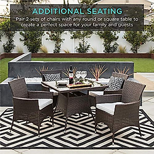 Best Choice Products Set of 2 Modern Contemporary Wicker Patio Furniture Dining Chairs for Backyard, Poolside, Garden w/Water-Resistant Cushions, Handwoven, Fade-Resistant - Brown