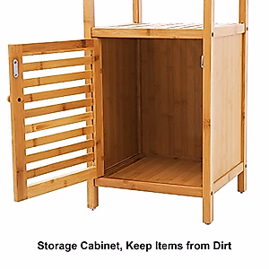 SONGMICS Bamboo Bathroom Storage Floor Cabinet, 4 Tiers Multifunctional Floor Shelving Unit, Free Standing Tower Corner Rack, Natural UBCB50Y