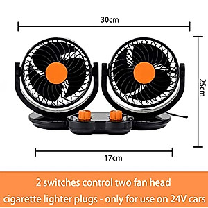 Car Fan, Electric Car Fans for Rear Seat Passenger Portable Car Seat Fan Headrest 360 Degree Rotatable Backseat Car Fan (24V Cigarette Lighter)