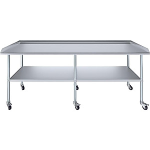 Express KitchQuip Commercial Work Table with Backsplash and Sidesplashes with Casters | NSF (Stainless Steel Table with Sideguards + casters) (96" Long x 30" Deep)