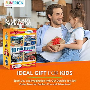 FUNERICA 10-Set Toy People Figures - Bendable Fireman, Police, Construction Workers, Community Helpers, Play Little People Toys Figurines Dollhouse Firefighter playset