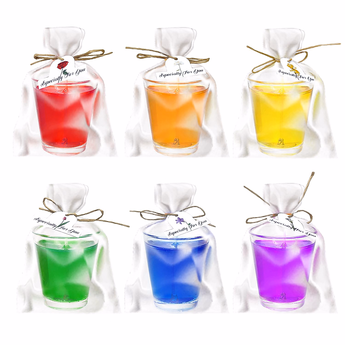 6 Pack Clear Glass Votive Candles Scented, Colored Candles for Home Deco Spa Party, Spell Candles Set for Gifts, Long Burning Time 15~16 Hours Each,Jelly Wax Made by Kissingfish