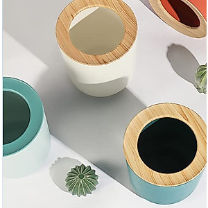 ETRAVEL Small Round Plastic Trash Can Wastebasket, Garbage Can Bin Trash can with Bamboo Top Lid --for Bathrooms, Kitchens, Home Offices,Can hide the garbage bags --12L (Turquoise)