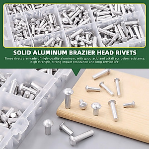 Keadic 300Pcs 12 Sizes Solid Aluminum Brazier Head Rivets Assortment Set, M4 M5 M6 10mm 14mm 20mm 25mm Length Aluminum Rivets Fastener for Household Machinery Automobile Industry