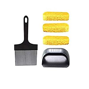 Blackstone 5059 Flat Grill & Griddle Cleaning Kit 5 Pieces Premium Flat Top Grill Accessories Cleaner Tool Set - 1 Stainless Steel 6" Scraper, 3 Scour Pads and 1 Handle Griddle Kit