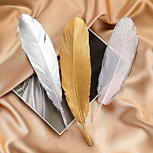 50Pcs 5 Style Natural Goose Feathers Clothing Accessories Pack of Mixed Siliver and Golden for Dream Catcher,Easter Decor,Christmas, Clothing,and Baby Shower Decorations