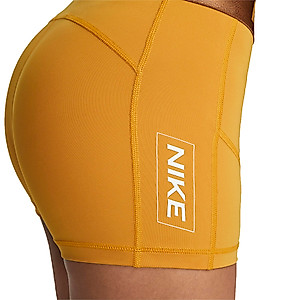 Nike Pro Women's Mid-Rise 3" Graphic Shorts (Gold Suede/Ale Brown/Barely Green, Medium)