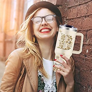 Personalized Sunflower Birthday Gifts for Women, Monogrammed 40oz Customized Tumblers Gifts with Initial Name for Grandma Mom Aunt Sister on Mothers Day, Custom Name Cups Gift for Her Female