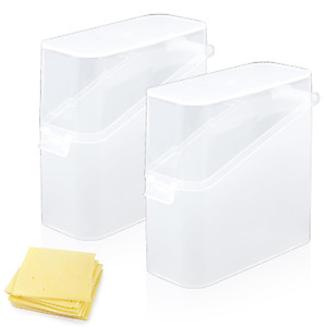 PEUTIER 2pcs Cheese Storage Containers, Plastic Cheese Slice Container with Flip Lid Cheese Slice Holder for Fridge Cheese Storage Box for Butter Block Cheese Slices (Transparent)