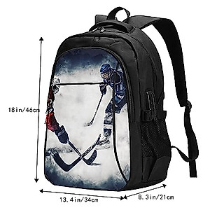 VACSAX Ice Hockey Art Printed Travel Backpack Laptop Backpacks Business Work Bag with USB Charging Port