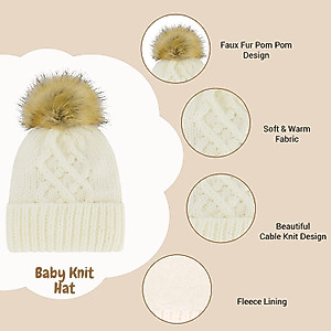 Baby Hats Newborn - Toddler Winter Baby Hat and Mitten Set Boy and Girls Baby Winter Hat Fleece Lined 0-6 Months (Ivory)