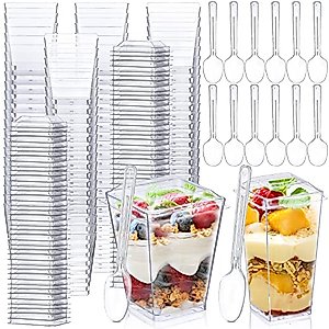 WILLBOND 200 Sets 5.6 oz and 3 oz Mini Dessert Cups with Lids and Spoons Clear Plastic Parfait Cup Appetizer Cups Small Disposable Shooter Cups Dessert Containers for Party Pudding Fruit Ice Cream