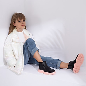 brooman Kids Chelsea Boots Boys Girls Ankle Boots Zipper Booties (6,Black Pink)