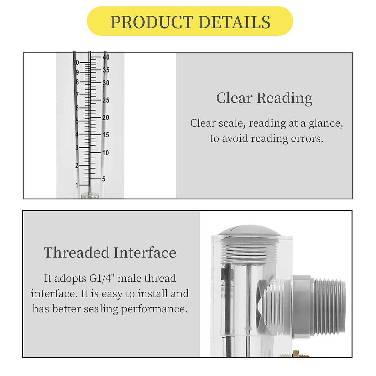 Water Meter, 1-10GPM 0.6MPa Knob Panel Type Liquid Meter, ZG1" Acylic Water Liquid Flowmeter for Measuring Rate of Liquid Medium