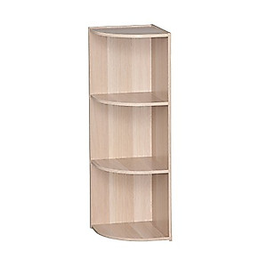 IRIS USA Small Spaces Wood, Bookshelf Storage Display Standing Shelf, Bookcase, 3-Tier Round Corner, Natural