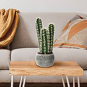 Pure Garden Potted Cactus Fake Plant - 22-inch Artificial Hedge Cactus Succulent in Clay Fiber Pot with Realistic Spikes for Home or Office Decor