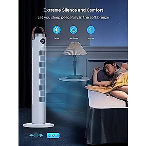 PROUS Tower Fan for home bedroom, 42 Inch 60° Oscillating fan Quiet 35dB with Remote, Floor Fan with 24H Timer, Large LED Display, Bladeless Fan, 21ft/s 3 Speeds 3 Modes