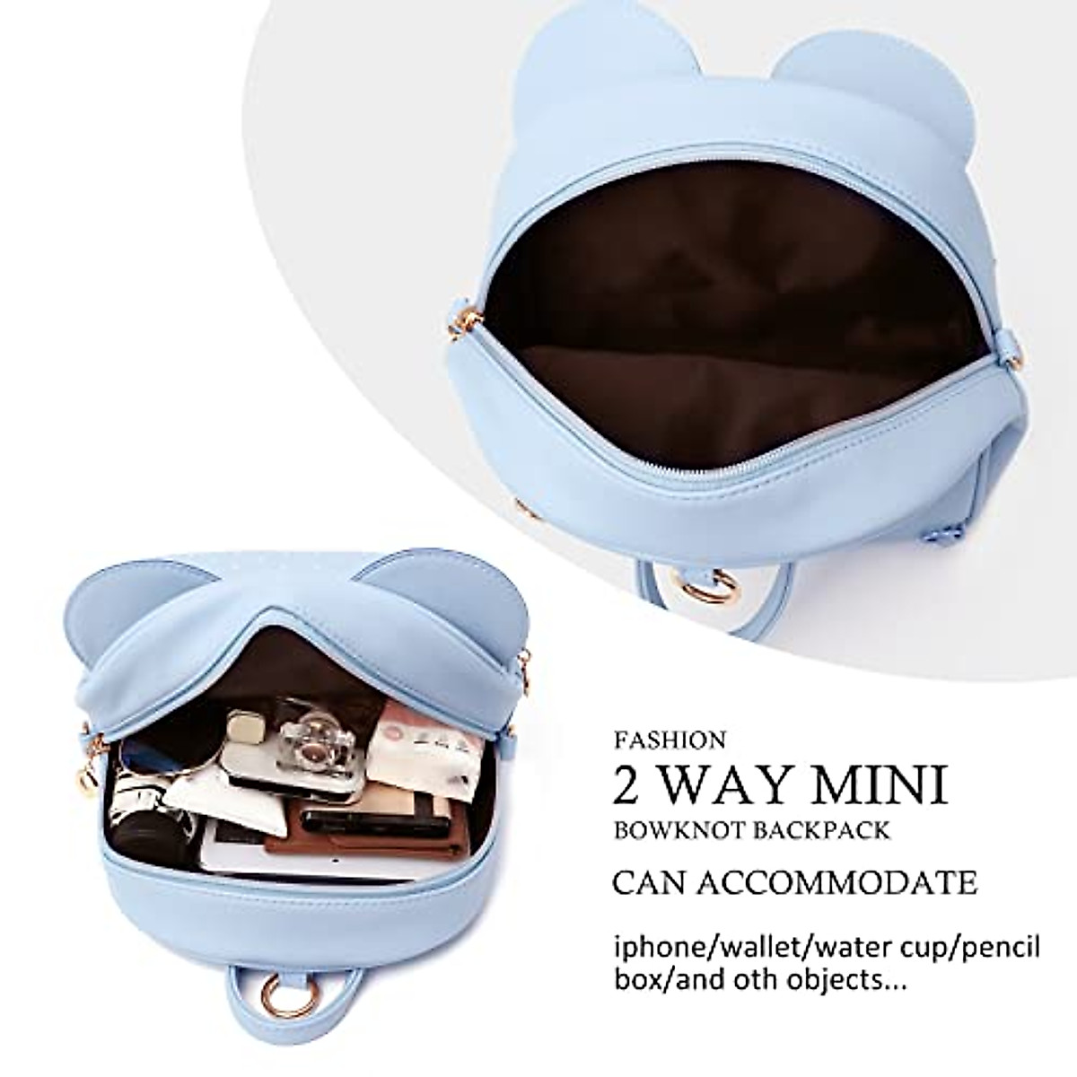 KL928 Girls Mini Backpack Bowknot Polka Dot Cute Daypacks Convertible Shoulder Bag Purse for Women (L.Blue)